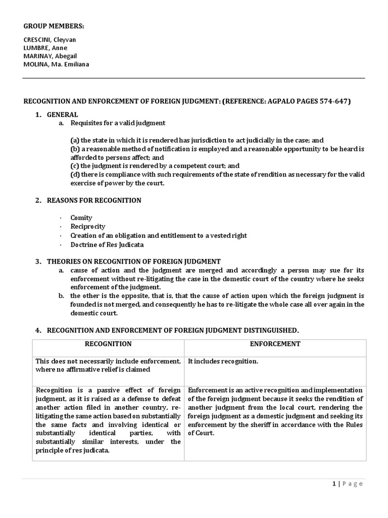 Foreign Judgment Recognition in Law | PDF | Judgment (Law) | Annulment