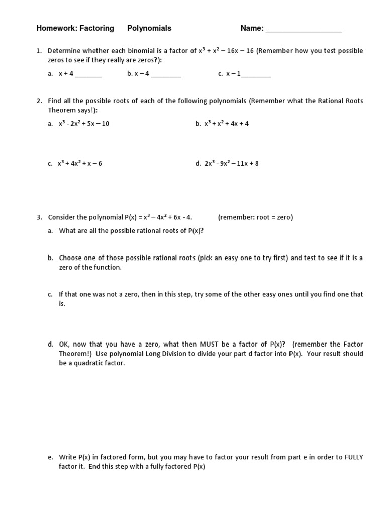 Factoring Polynomials Homework Guide | PDF | Teaching Methods & Materials