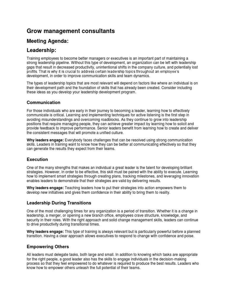 Grow management consultants: Meeting Agenda: Leadership | Leadership ...