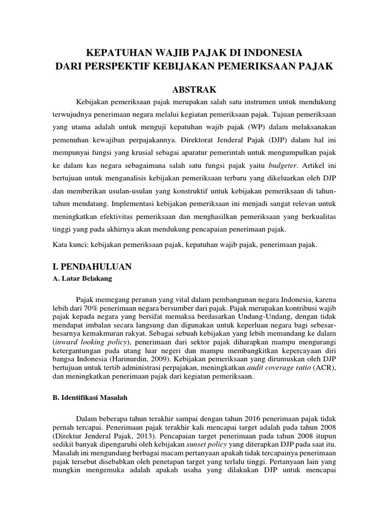 Kepatuhan Wajib Pajak Di Indonesia | PDF