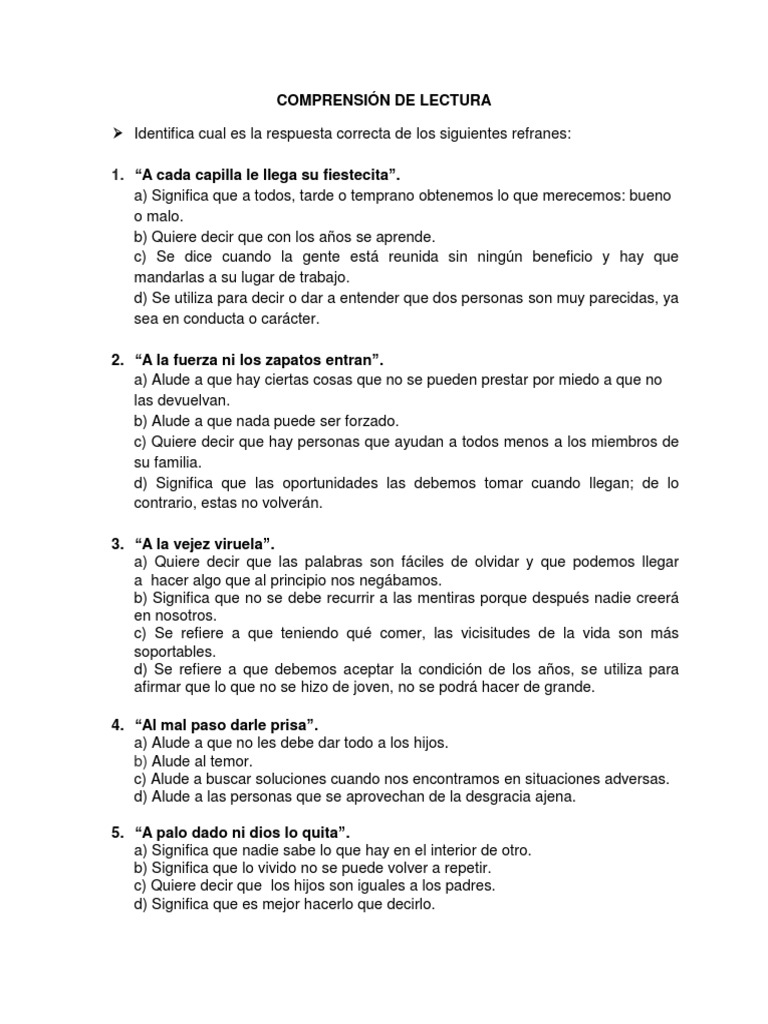 Refranes de Seleccion Multiple | PDF