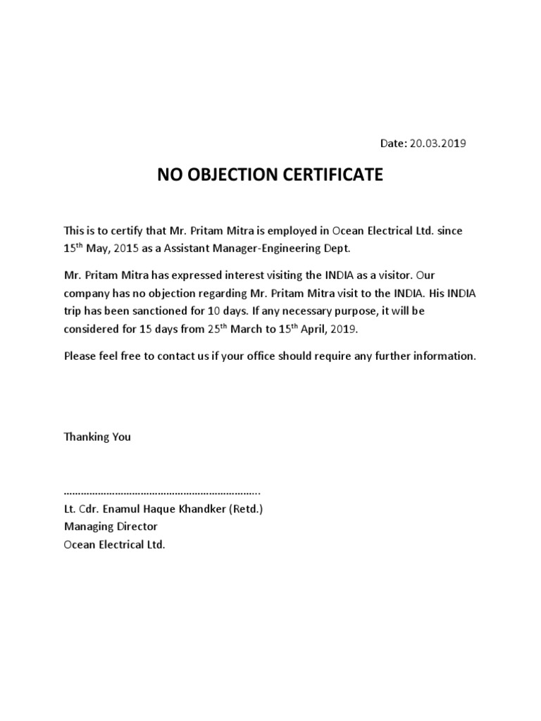 No Objection Certificate | PDF