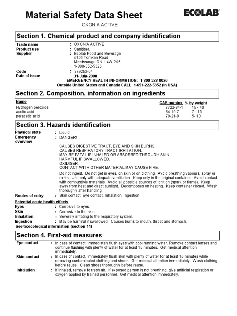 Oxonia Active Sanitizer Overview | PDF | Fires | Firefighting