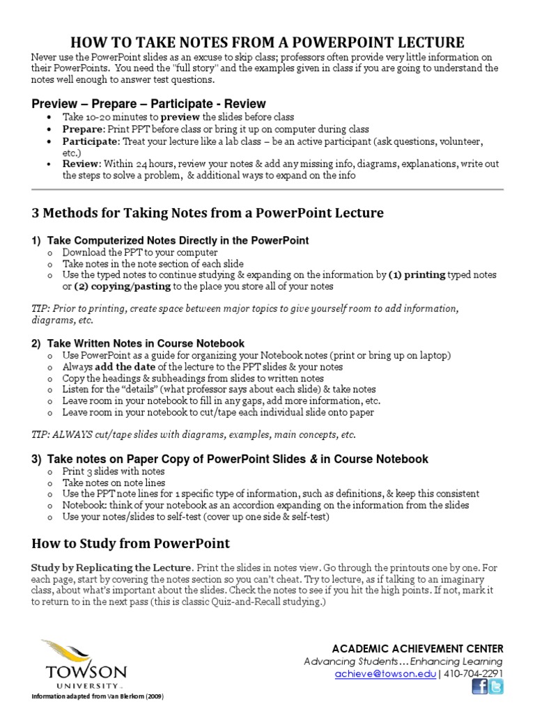 How To Take Notes From A Powerpoint Lecture Aac | Download Free PDF ...