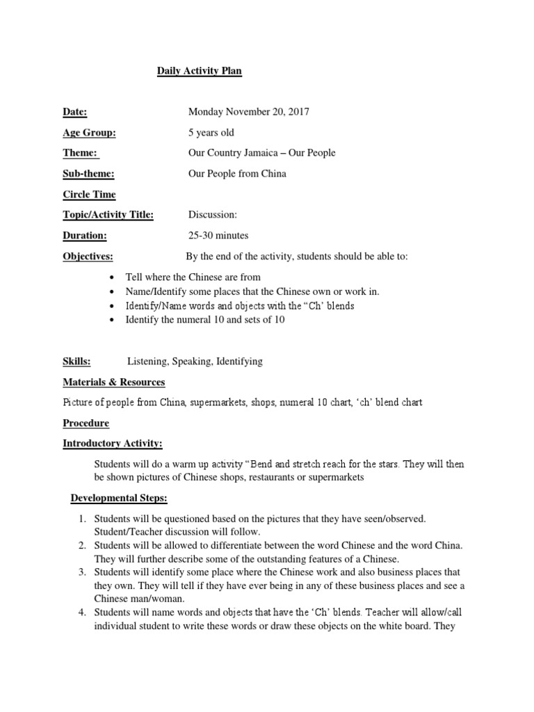 Daily Activity Plan | PDF | Drawing | Books