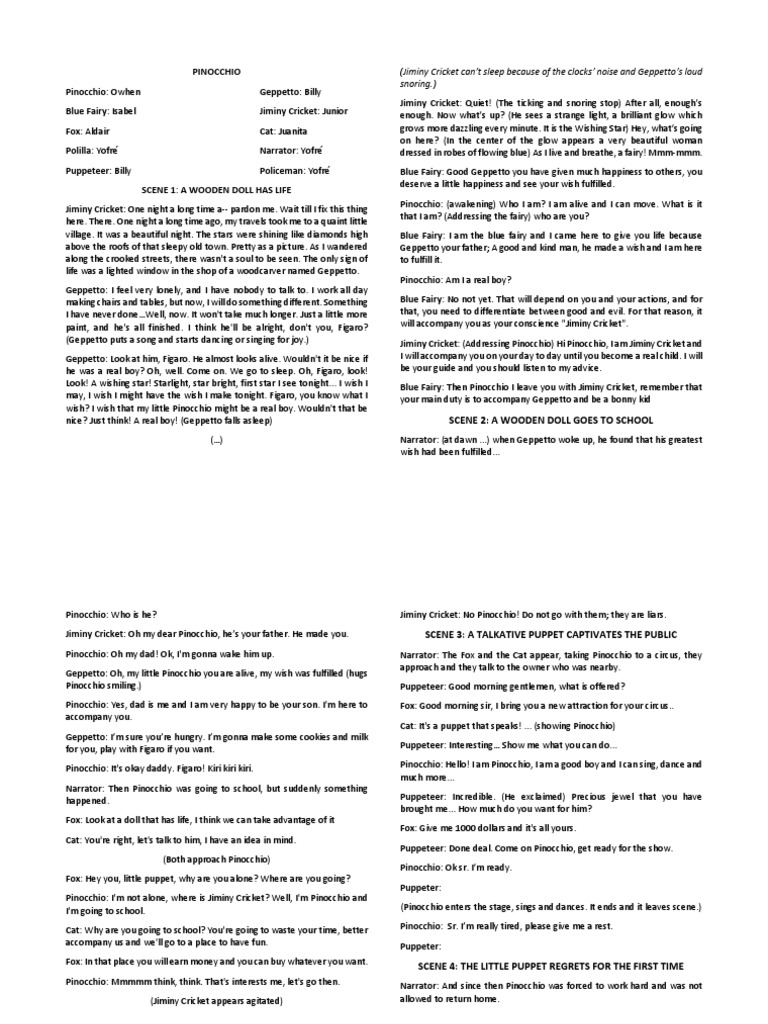 Pinocchio Script | PDF | Pinocchio | Italian Children's Literature