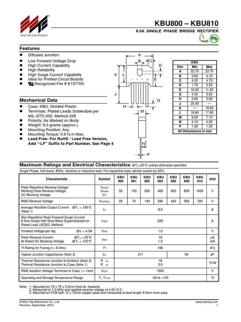 Kbu 800 | Download Free PDF | Rectifier | Capacitor