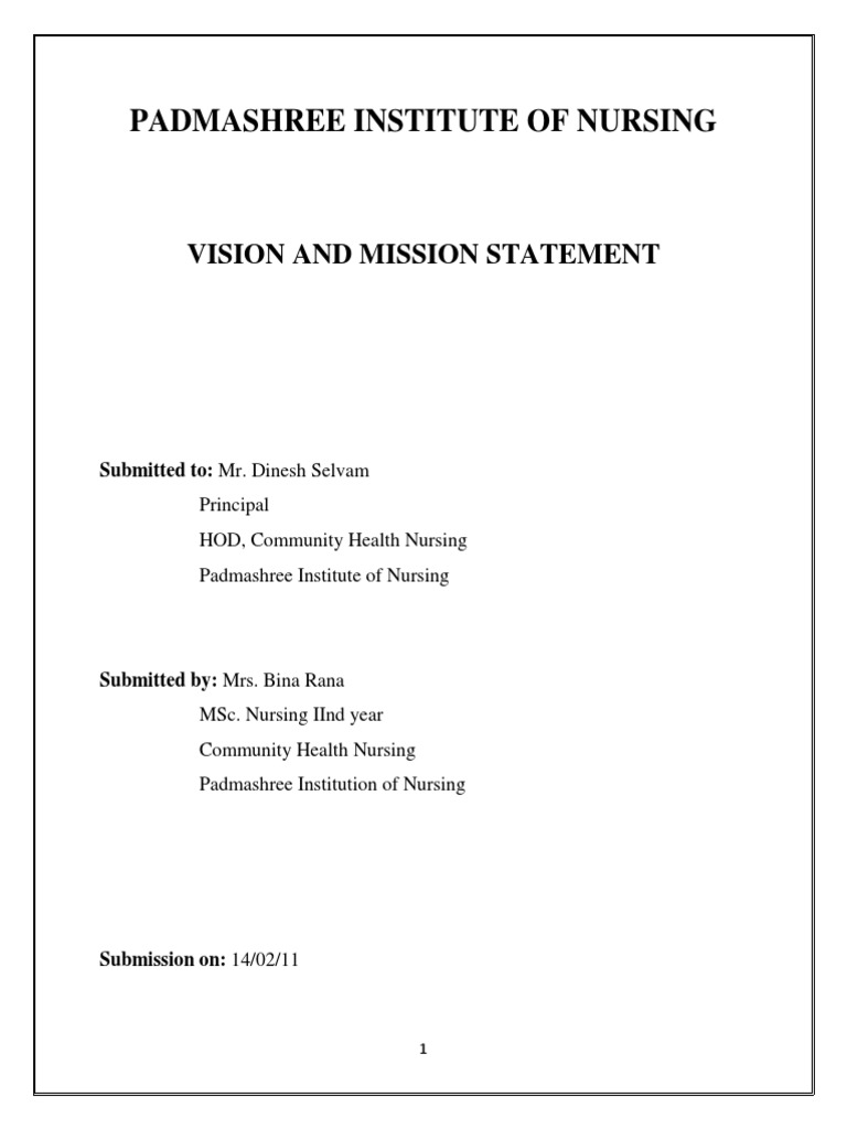 Padmashree Institute of Nursing: Vision and Mission Statement | PDF ...