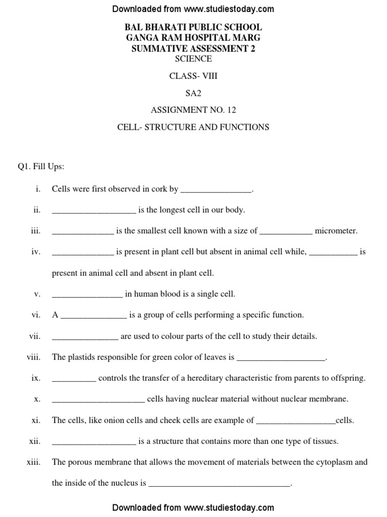 CBSE Class 8 Science Worksheet | PDF | Cell Nucleus | Cell (Biology)