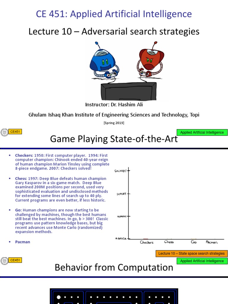 Lecture 10 - State Space Search - Adversarial Search Strategies | PDF ...