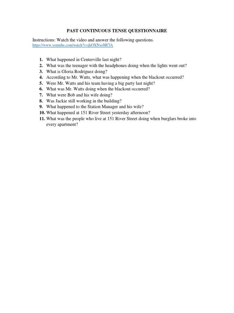 Past Continuous Tense Quiz | PDF