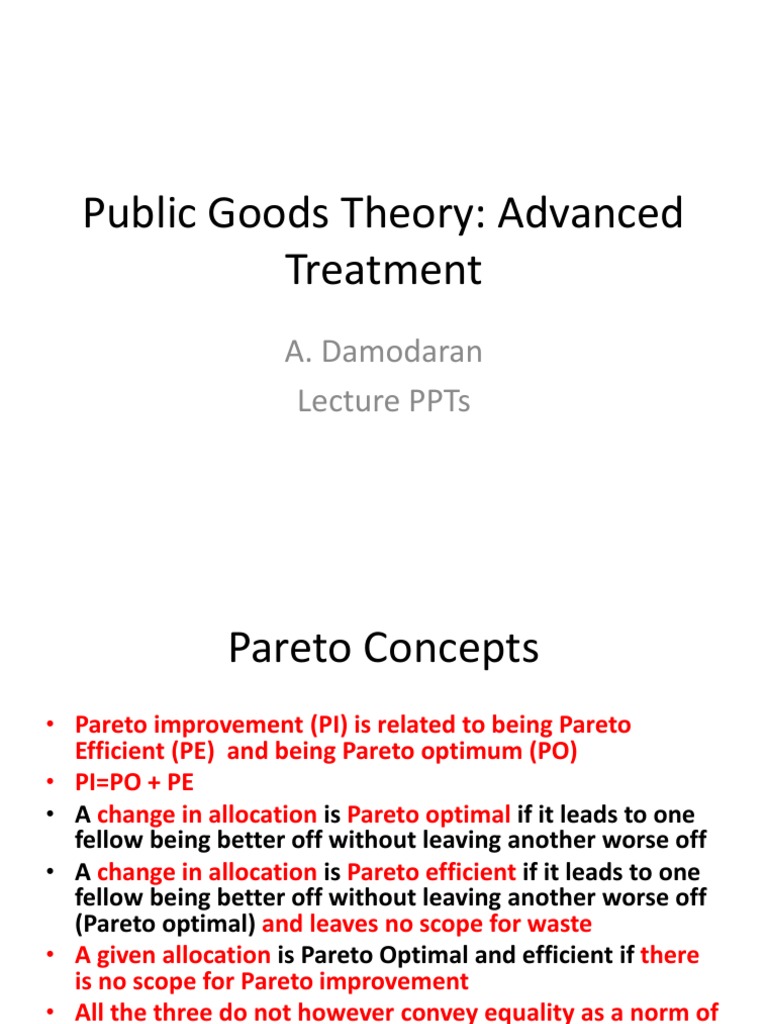 Lecture 2 Public Goods Theory | PDF | Pareto Efficiency | Public Good