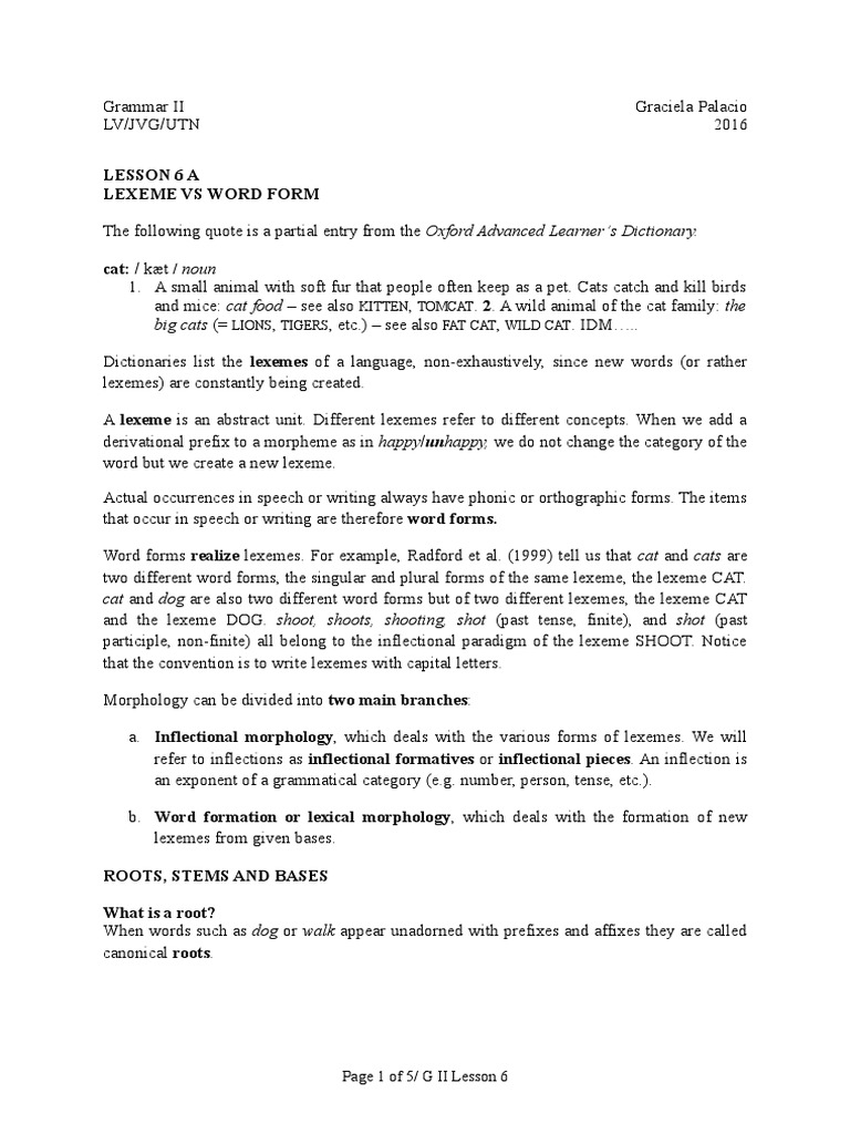 Lexeme vs Word Form: Grammar Guide | PDF | Morphology (Linguistics) | Word