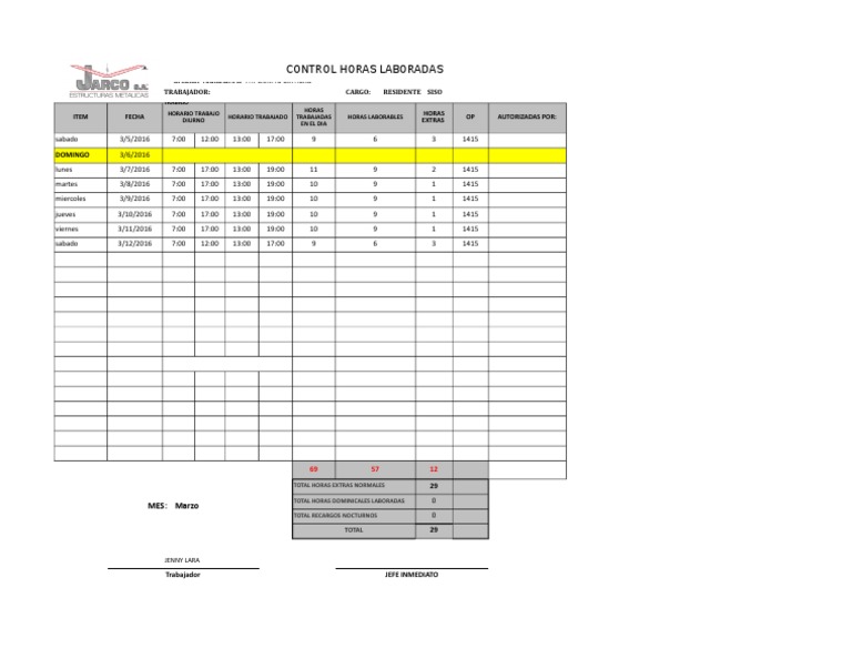 Formato - Reporte Horas Extras | PDF