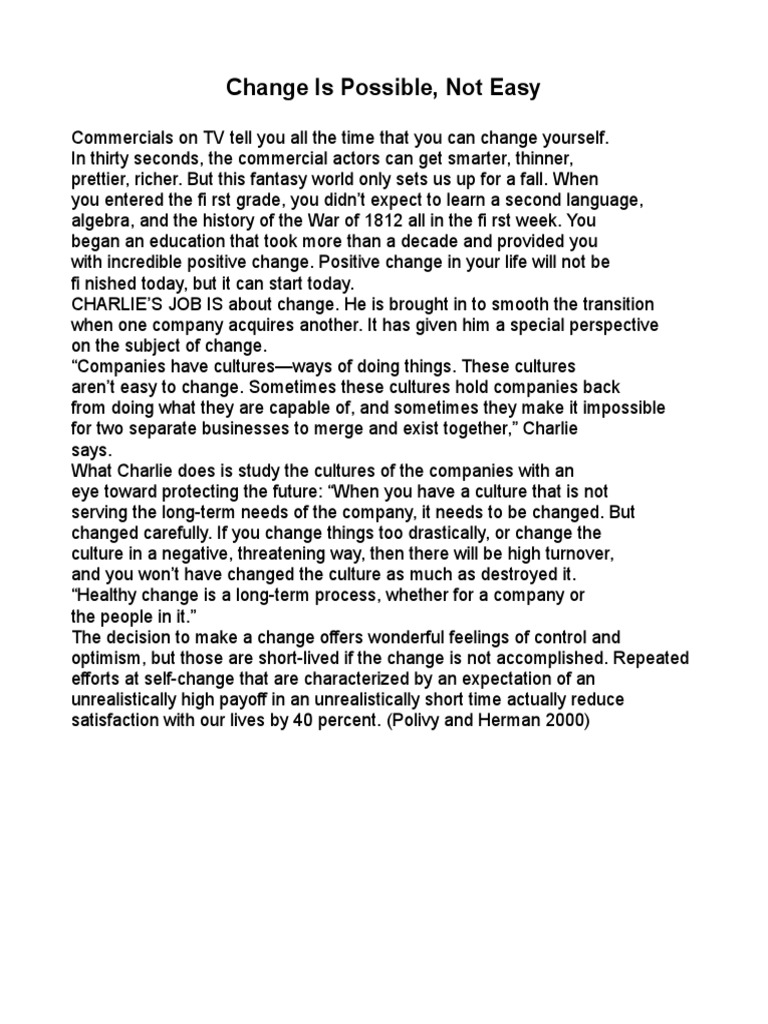 Change Is Possible, Not Easy | PDF