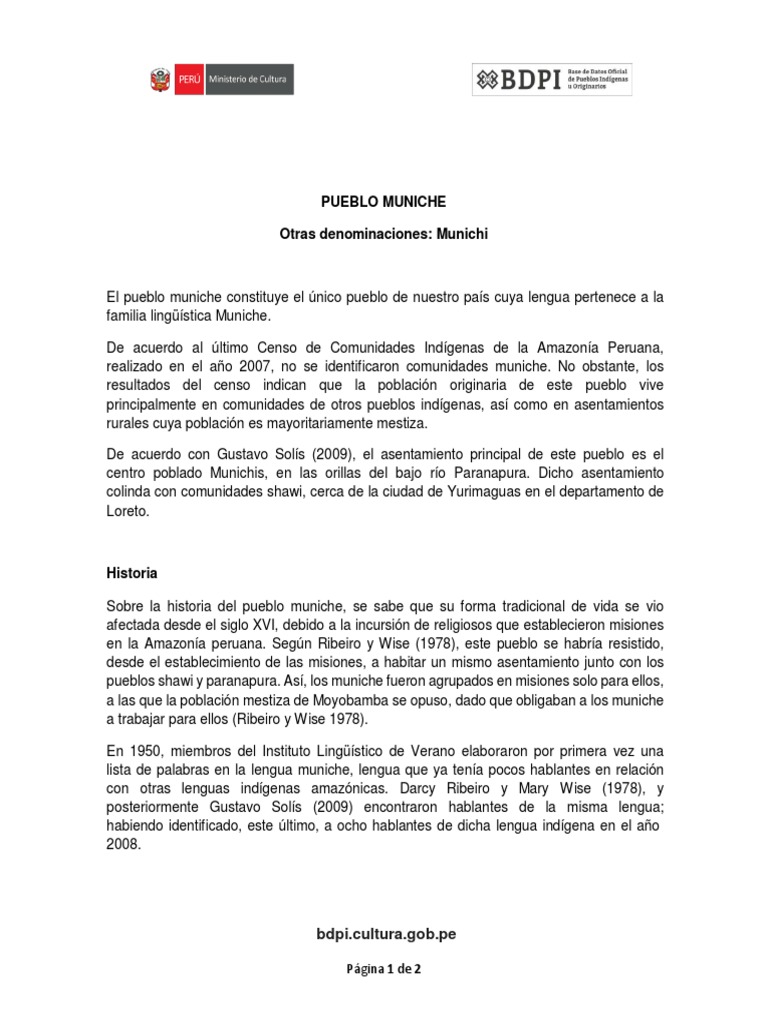 Muniche BB | PDF | Perú | Pueblos Indígenas de las Américas