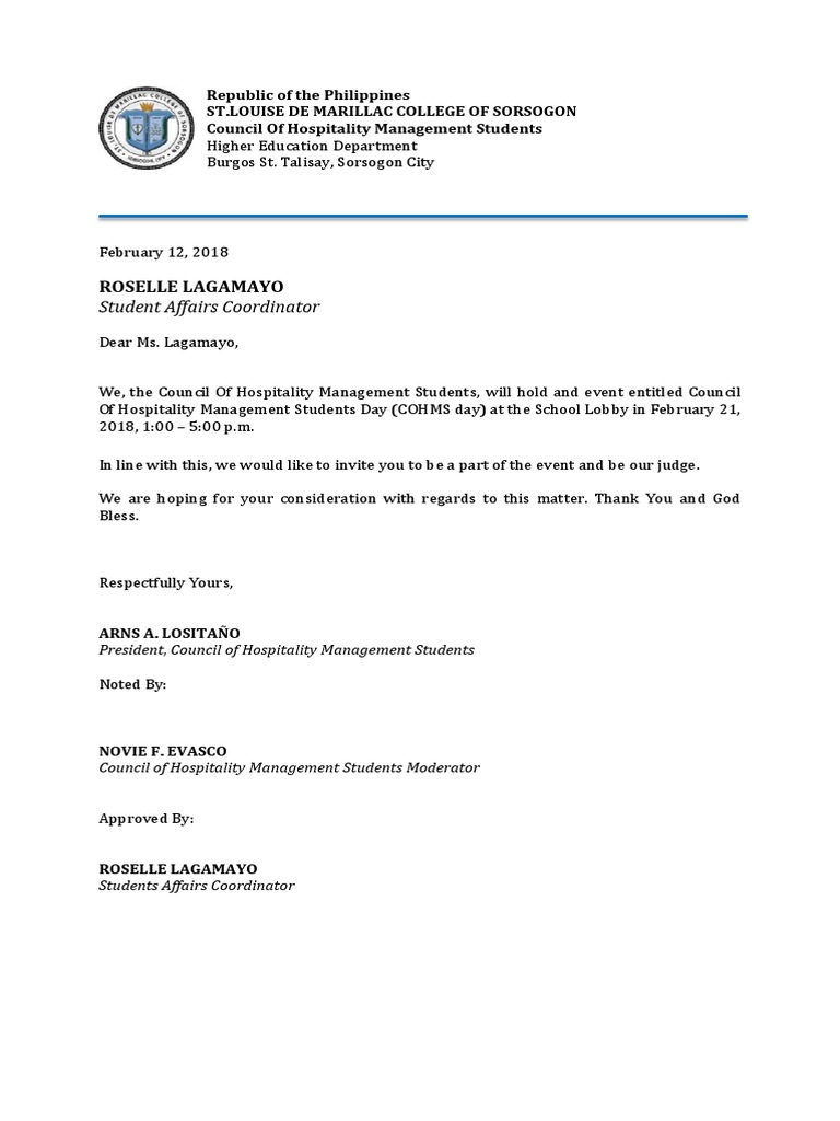 Invitation Letter For Judges COHMS DAY | PDF