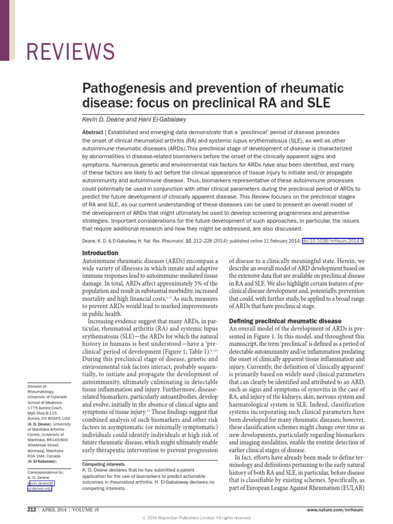 Pre Clinical RA and SLE PDF | PDF | Systemic Lupus Erythematosus ...