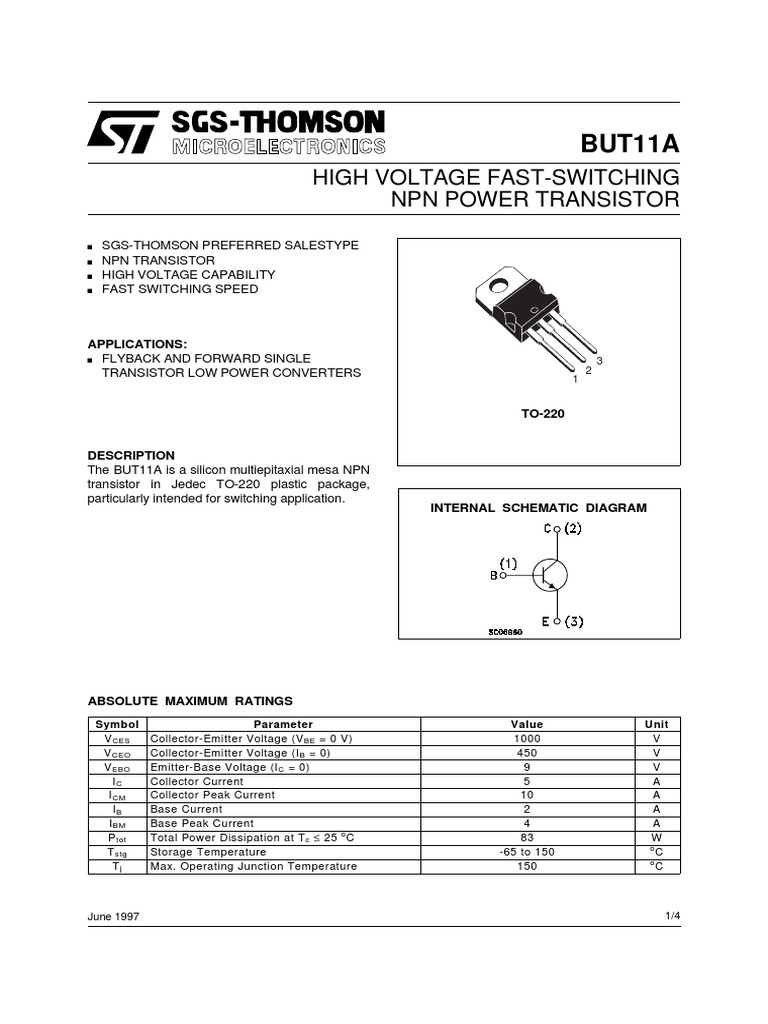 BUT11A: High Voltage Fast-Switching NPN Power Transistor | PDF | Bipolar Junction Transistor ...