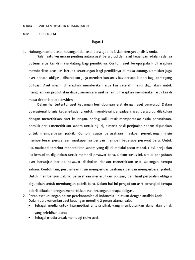 Tugas 1 Eksi4205 William Joshua Numanimoze 030916834 | PDF