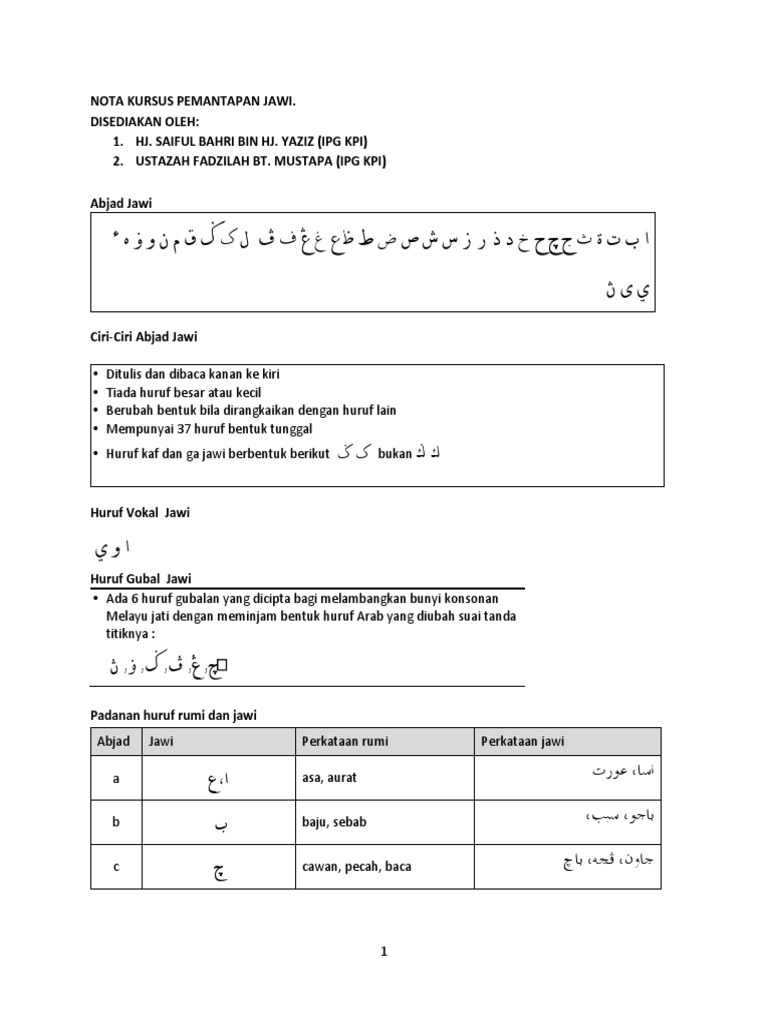Nota Jawi PIMK2012 | PDF