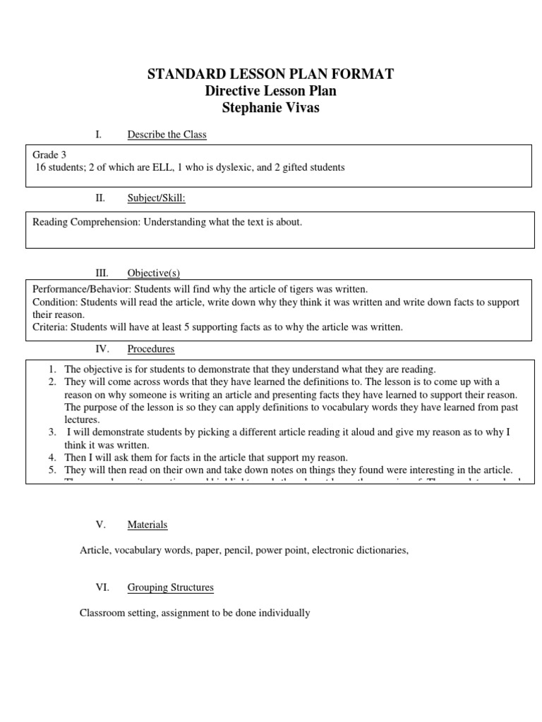 Direct Instruction Lesson Plan | PDF