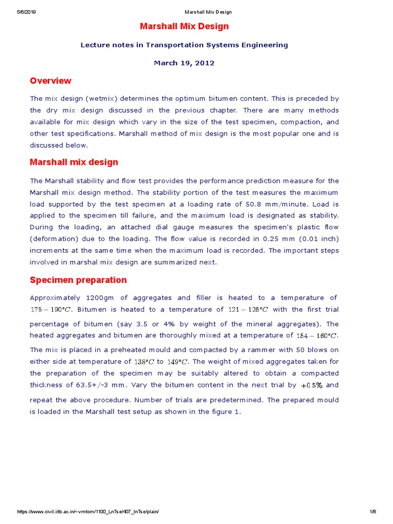 Marshall Mix Design | PDF | Asphalt | Deformation (Engineering)