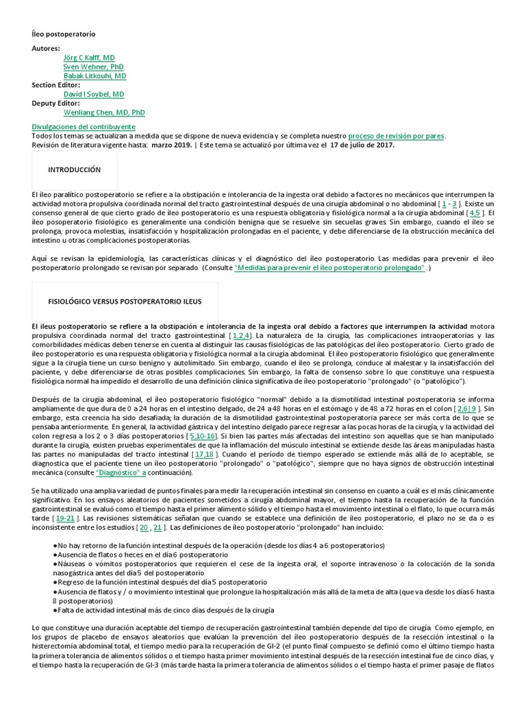 Íleo Postoperatorio: Diagnóstico y Epidemiología | PDF | Inflamación ...