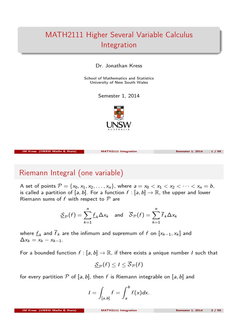 MATH2111 Higher Several Variable Calculus Integration: School of Mathematics and Statistics ...