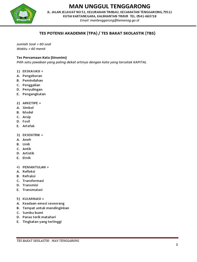 Tes Minat Dan Bakat Man TGR | PDF