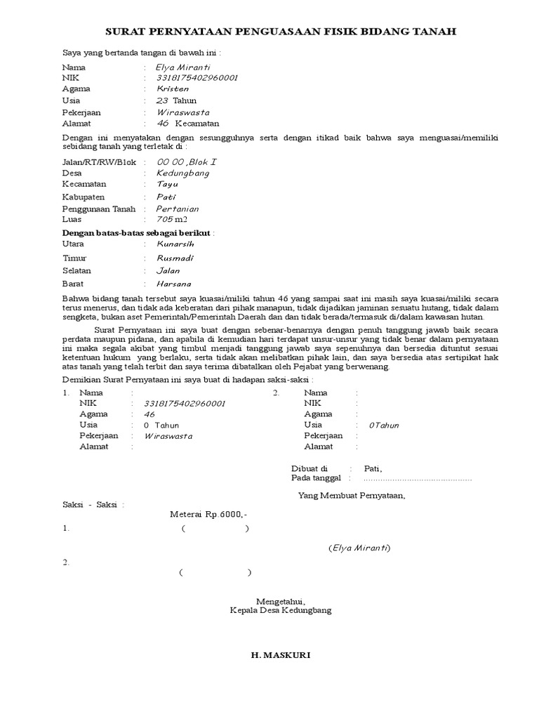 Surat Pernyataan SPPT | PDF