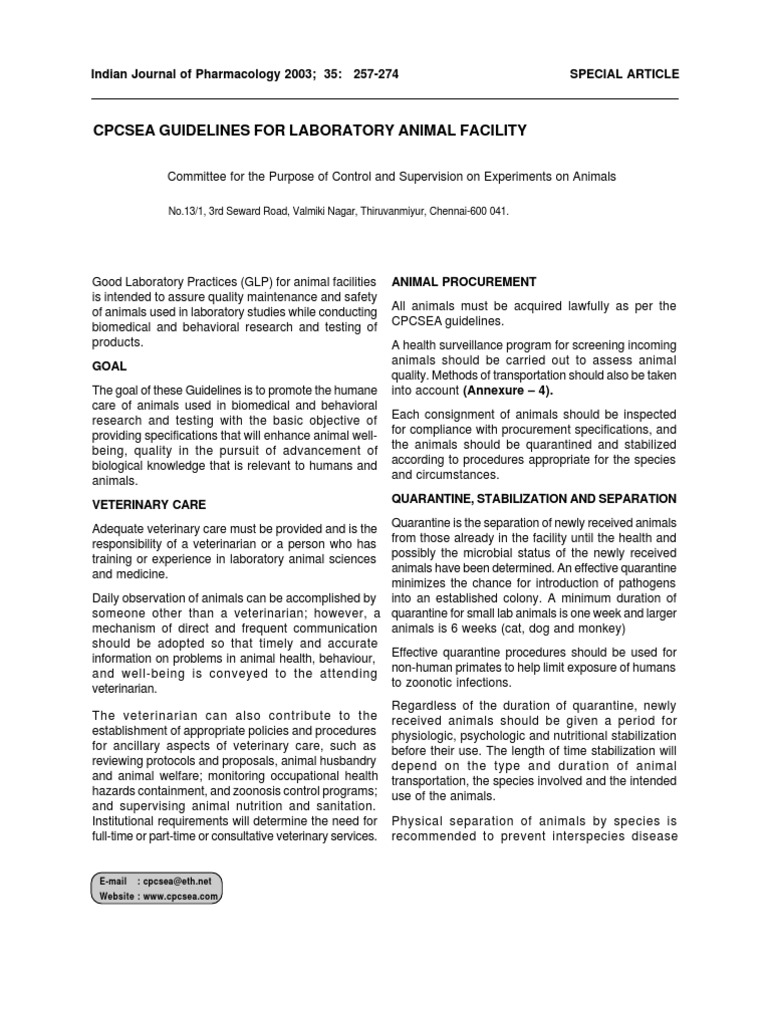CPCSEA Guidelines | PDF | Anesthesia | Veterinary Physician