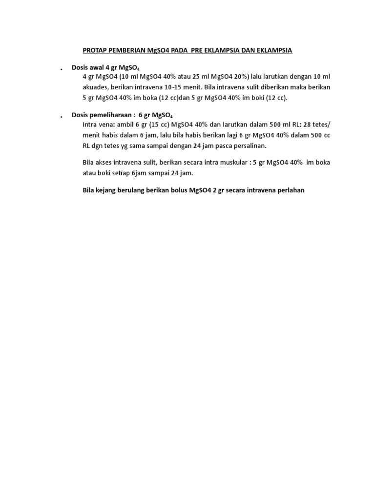 Protap Pemberian Mgso4 Pada Pre Eklampsia Dan Eklampsia | PDF
