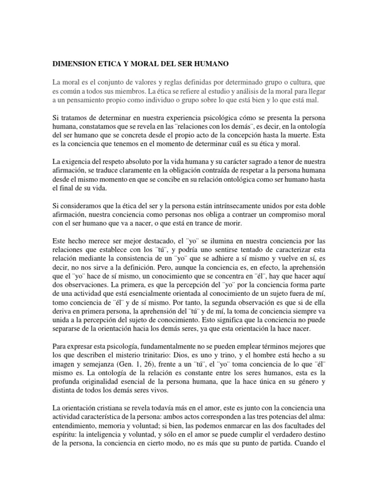 Dimension Etica y Moral Del Ser Humano | Descargar gratis PDF ...