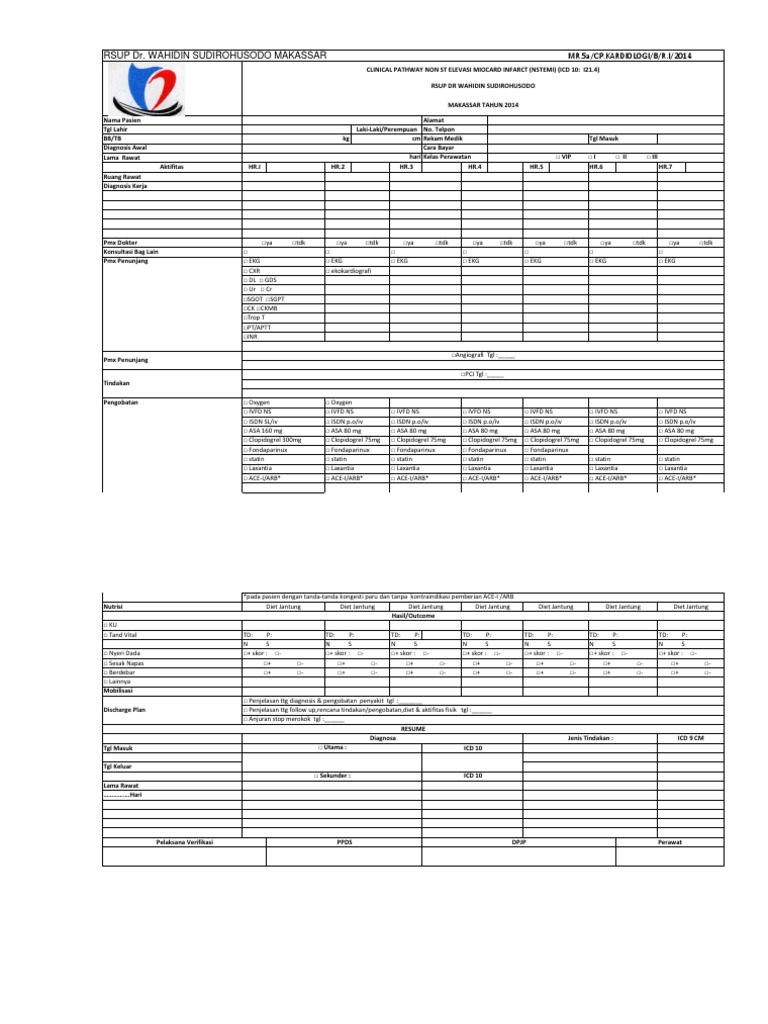 Clinical Pathway Non ST Elevasi Miocard Infarct (Nstemi) (Icd 10 I21.4 ...