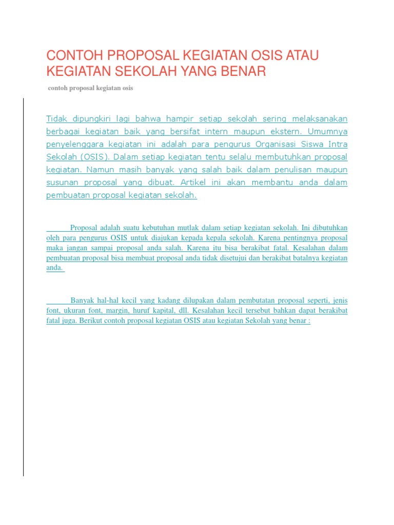 Contoh Proposal Kegiatan Osis Atau Kegiatan Sekolah Yang Benar | PDF
