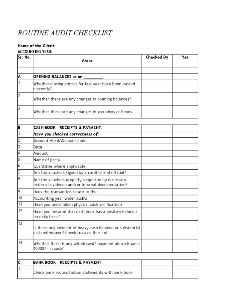 Checklist For Audit | PDF | Debits And Credits | Payments