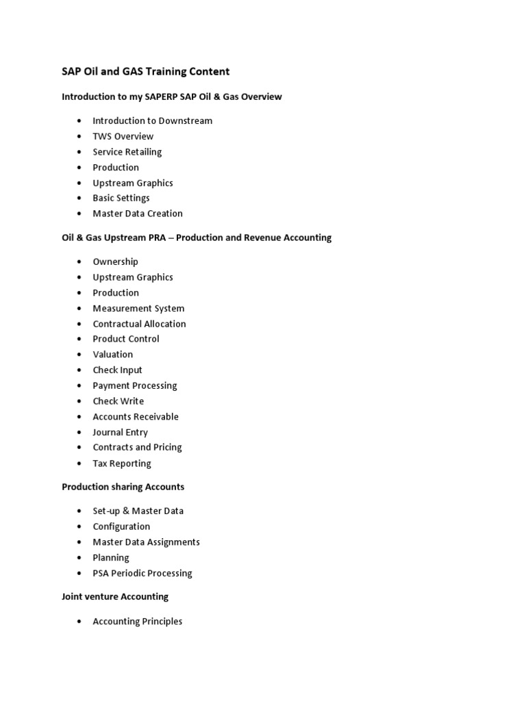 SAP Oil and GAS Training Content | PDF