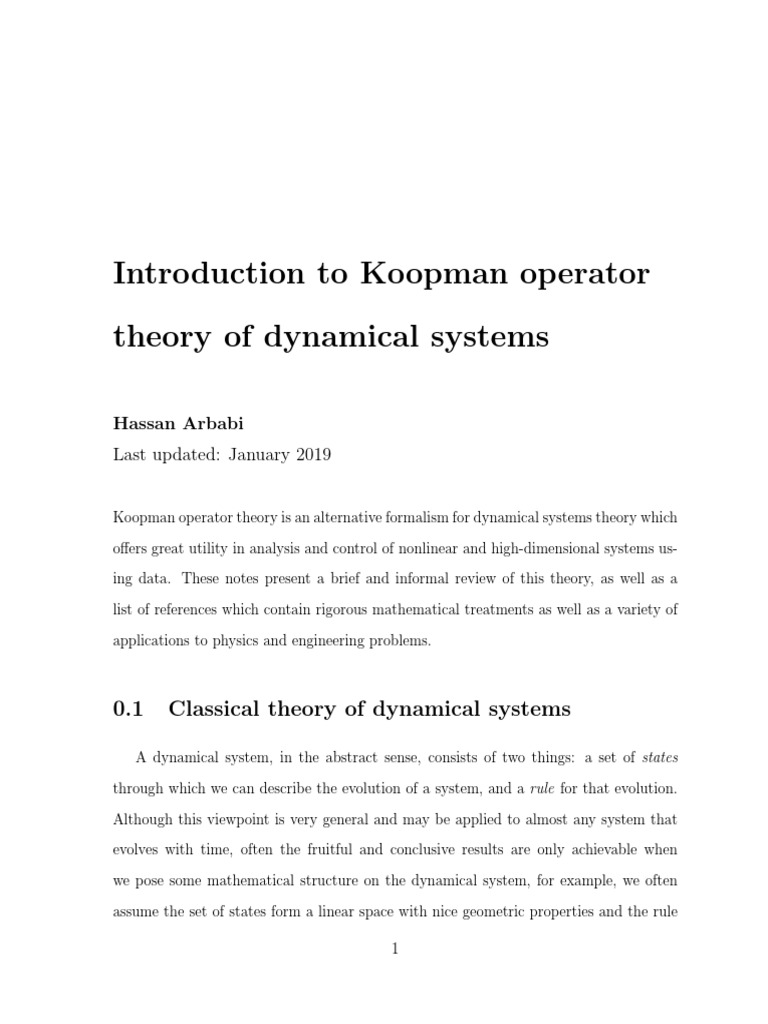 Introduction To Koopman Operator Theory of Dynamical Systems | PDF | Attractor | Dynamical System
