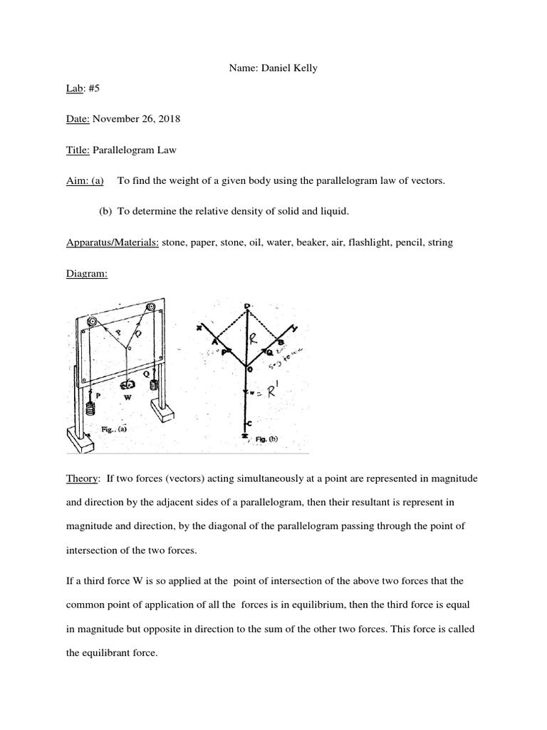 CAPE Unit1 Physics Lab #5 Parallelogram Law | PDF | Force | Euclidean Vector