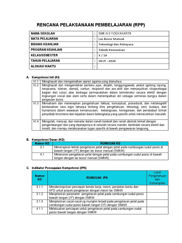 RPP Pengelasan PBL | PDF
