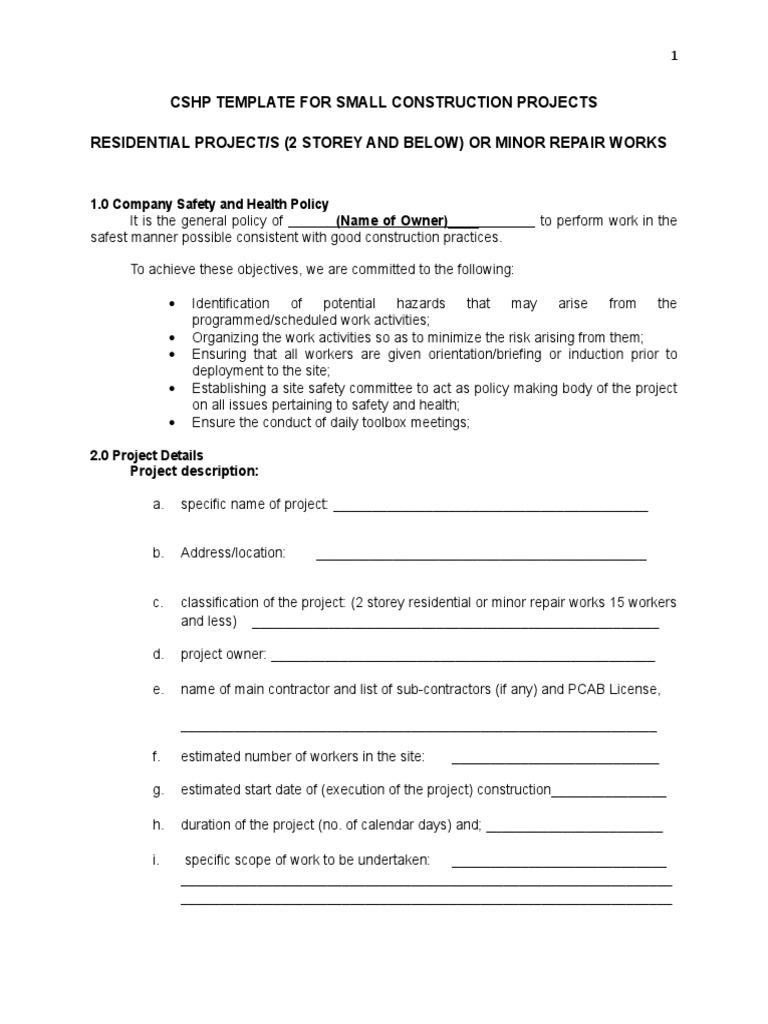 Simplified CHSP Template | PDF | Personal Protective Equipment | Safety
