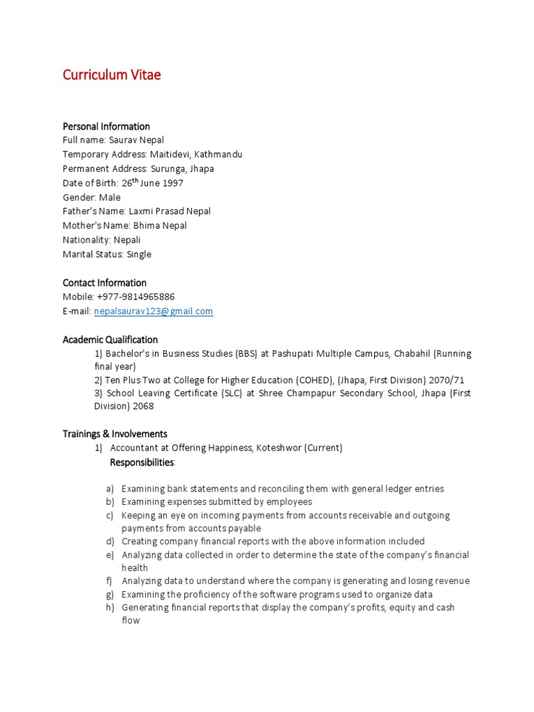 Saurav CV | PDF | Revenue | Business