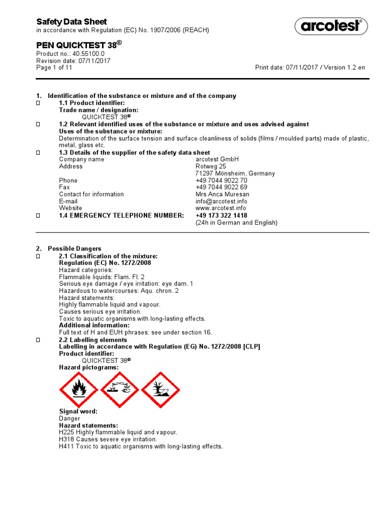 En - Pen Quicktest 38 Msds | PDF | Dangerous Goods | Toxicity