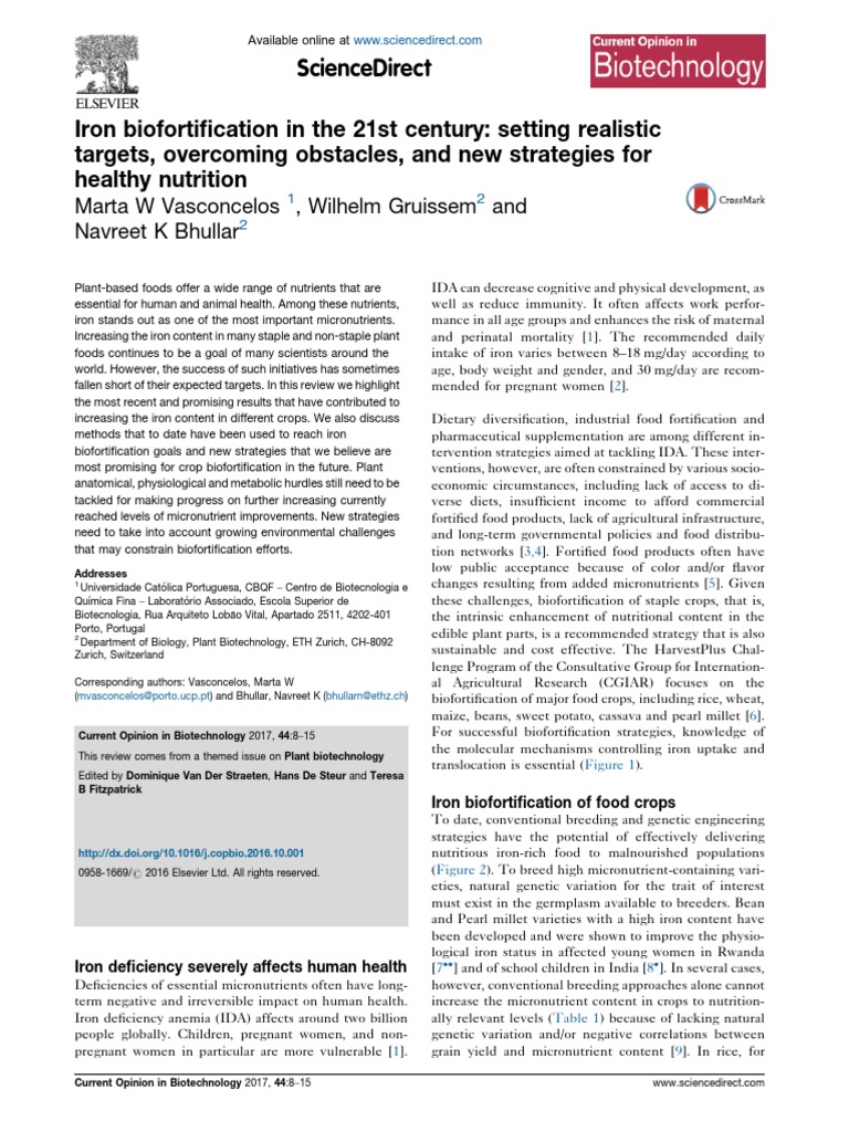 Iron Biofortification in The 21st Century: Setting Realistic Targets ...