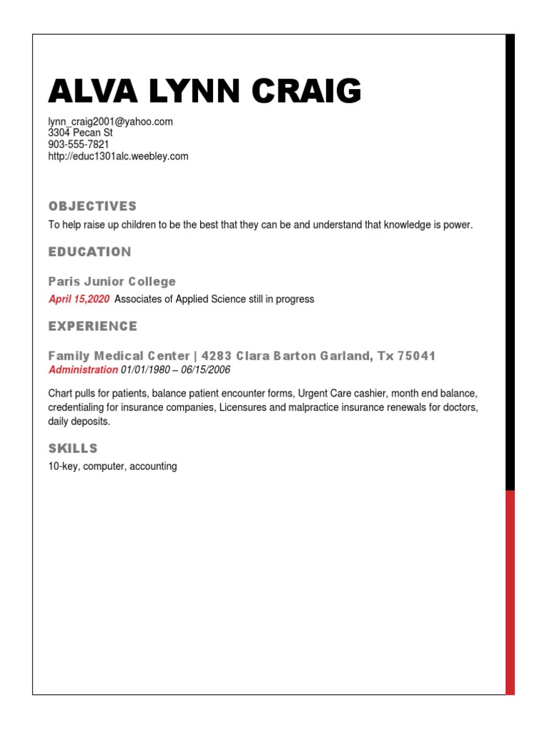 2019alva Lynn Craig Resume | PDF