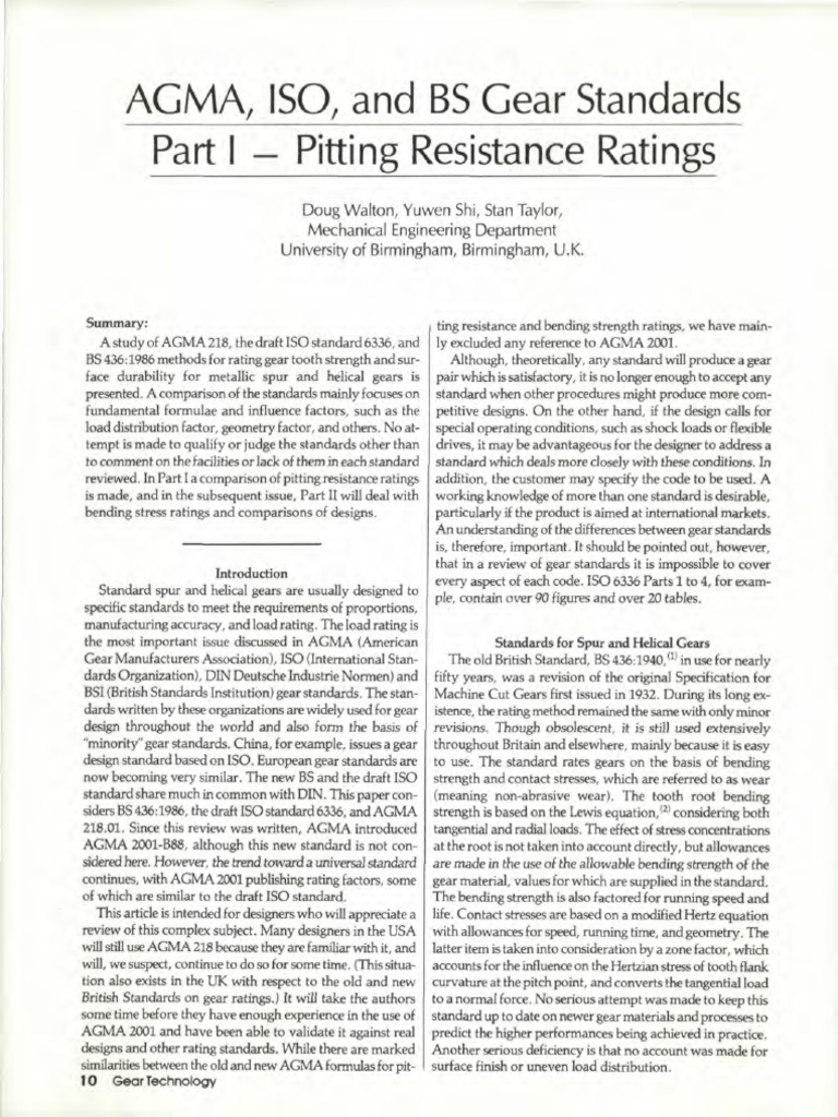 Pitting Resistance Rating in AGMA, ISO and BS | PDF | Gear | Strength ...