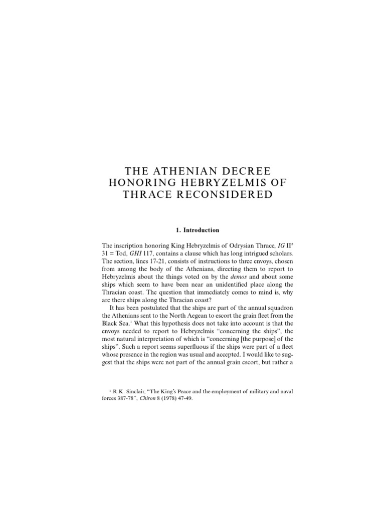 The Athenian Decree Honoring Hebryzelmis of Thrace Reconsidered | PDF ...