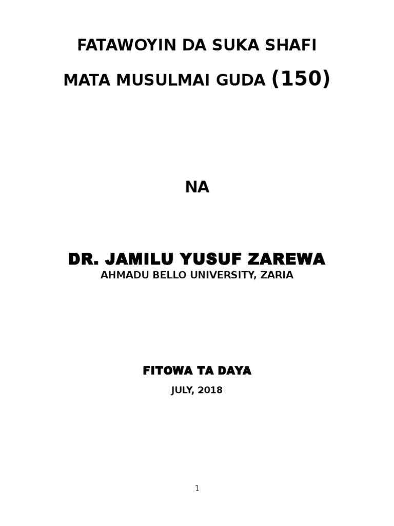 Fatawowin Mata by Dr. Jamilu Zarewa 1-1 | PDF | Sharia | Islamic ...
