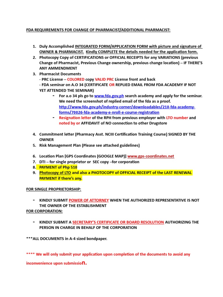 FDA Change of Pharmacist Requirements | PDF | Business